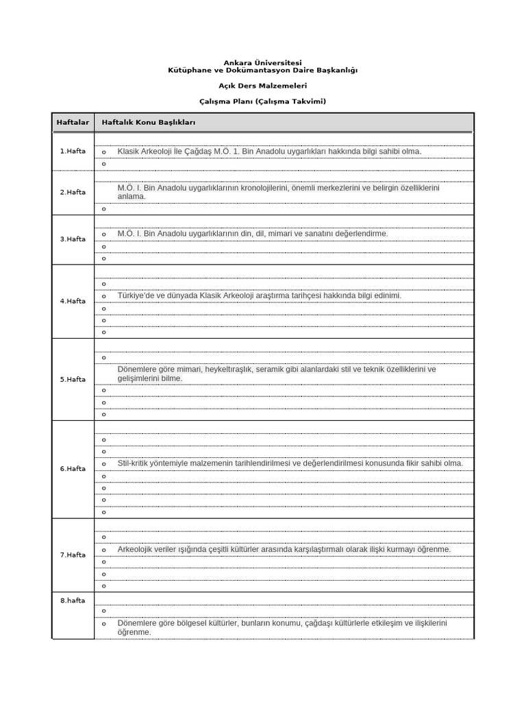 KLA 115 Çalışma Planı | PDF