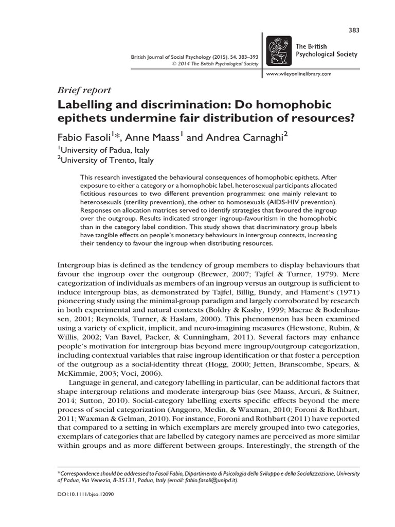 Impact of Homophobic Labels on Resource Allocation | PDF | Stereotypes ...