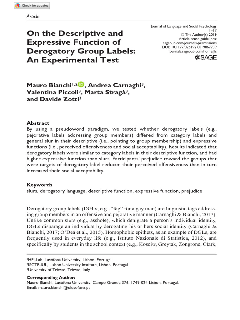 On The Descriptive and Expressive Function of Derogatory Group Labels ...