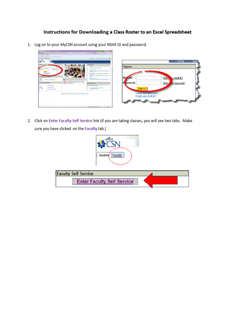 Instructions Downloading Class Roster To Excel Spreadsheet | PDF