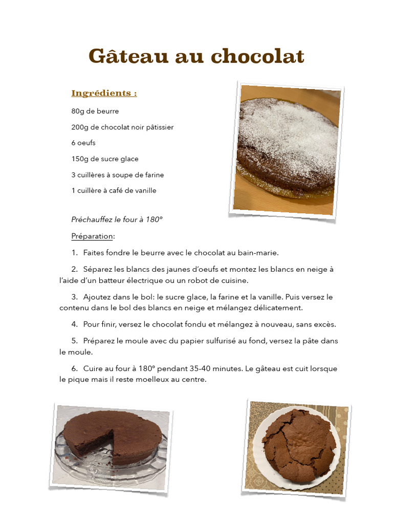 Recette de Gâteau au Chocolat Moelleux | PDF