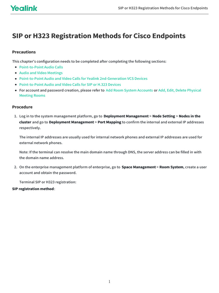 SIP or H323 Registration Methods For Cisco Endpoints | PDF | Session Initiation Protocol | Ip ...