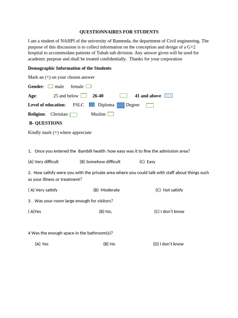 QUESTIONNAIRES FOR STUDENT - Docx 1 | PDF