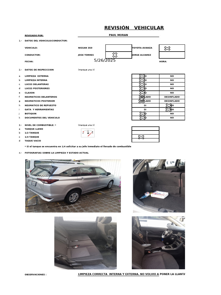 Checklist Toyota 26-05 | PDF | Vehículo de motor | Vehículos