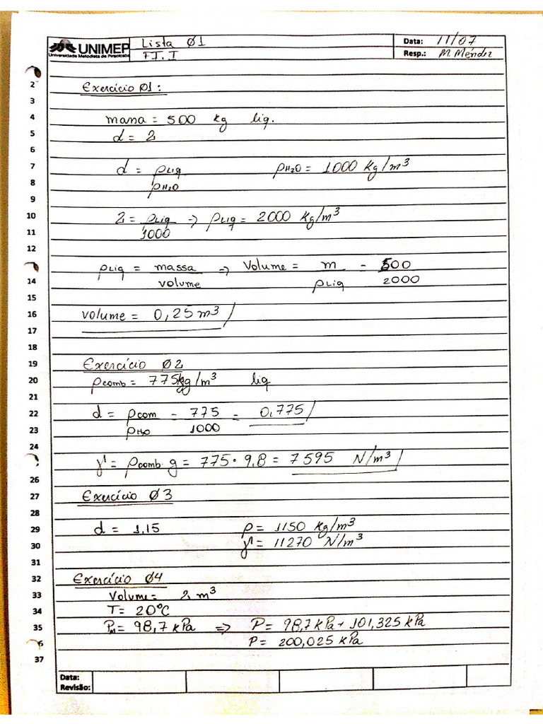 Lista 01 Gabarito | PDF