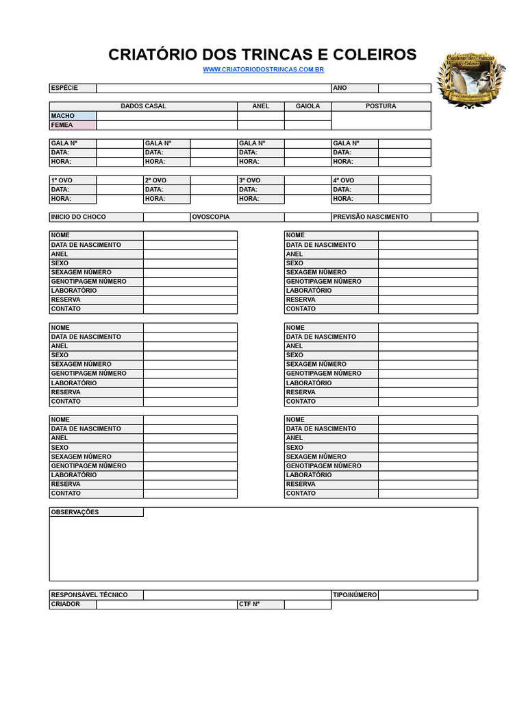 Caderno de Reproducao Criatorio Dos Trincas | PDF