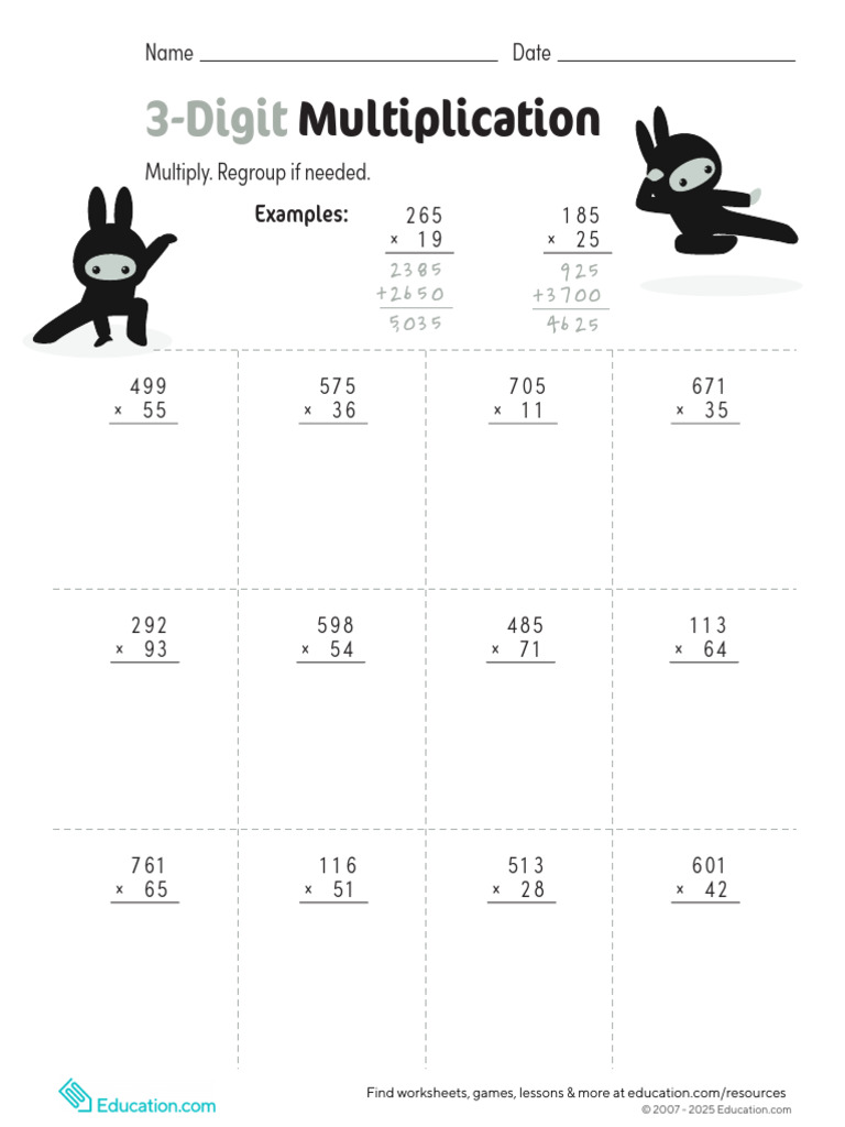 3-Digit Multiplication Practice Worksheets | PDF | Arithmetic ...
