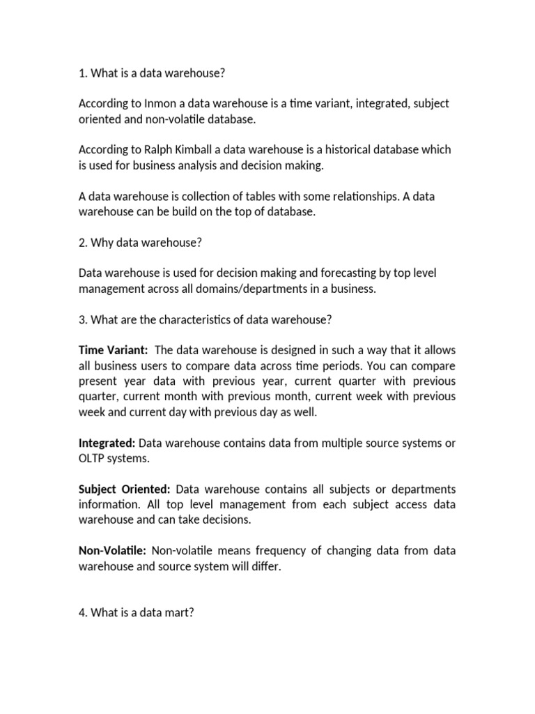 DWH Question | PDF | Data Warehouse | Data Model