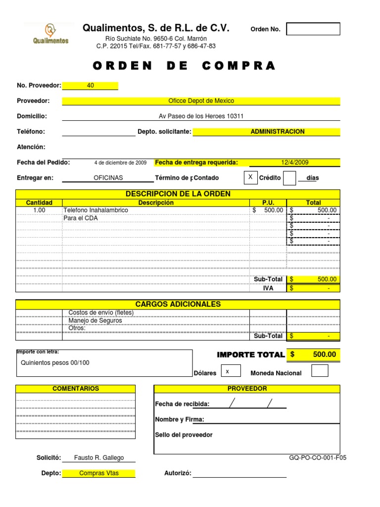 Ejemplos De Orden De Compra Orden De Compra Compras Documentos/formato Para Orden De Compra