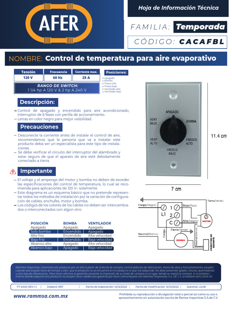FT AFER Control para Aire Acondicionado | PDF | Bienes manufacturados | Electricidad