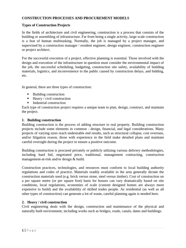 Construction Processes and Procurement Models | PDF | Procurement ...