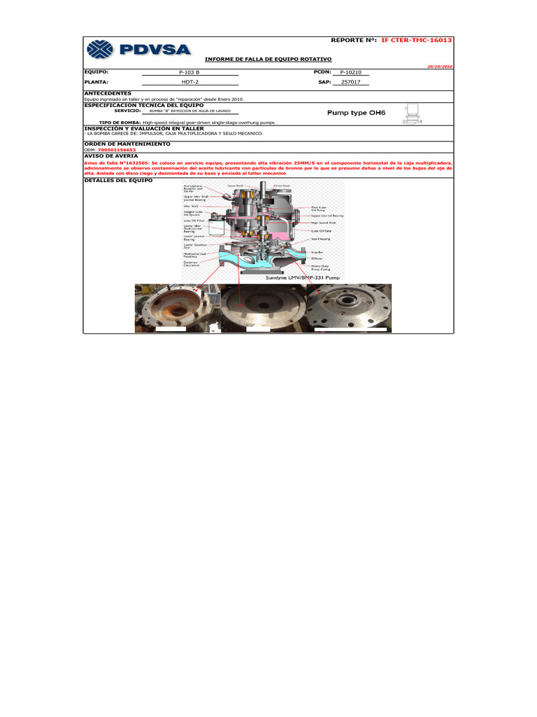 13. Informe de Falla P-103b Hdt-2 | PDF