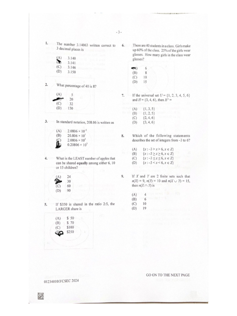 CSEC Mathematics January P1 2024 | PDF