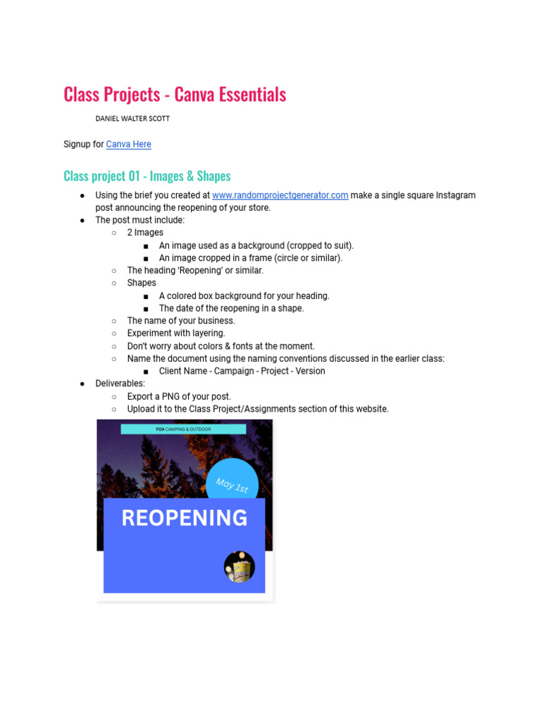 Canva Essentials Class Projects Guide | PDF | Logos | Page Layout