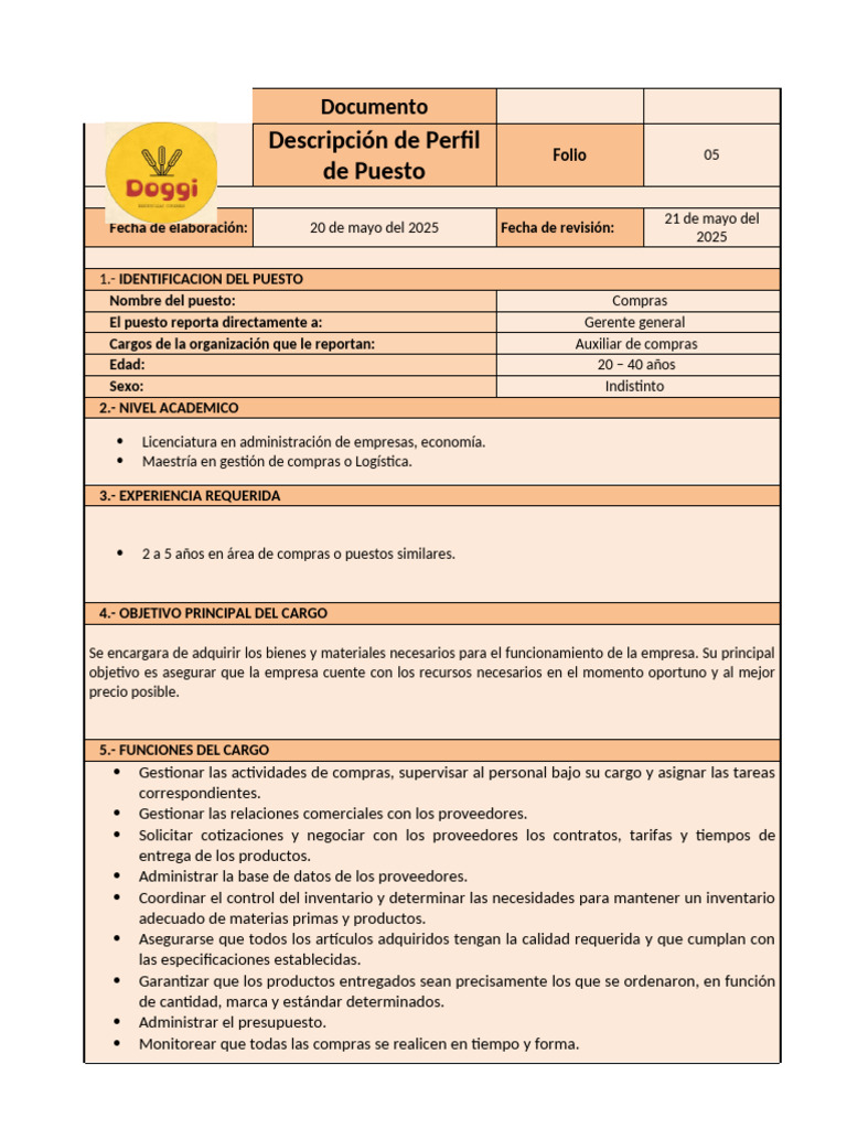 Perfil de Puesto: Compras en Empresa | PDF | Business | Economias
