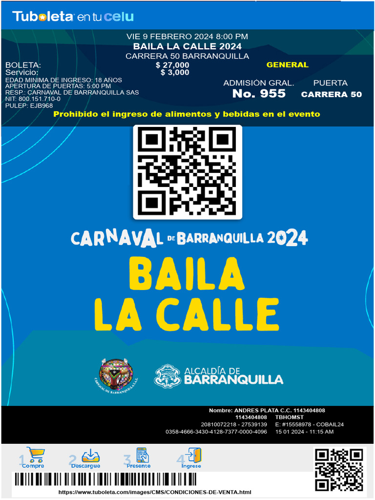 Entrada BAILA LA CALLE 2024 Andres PLATA | PDF