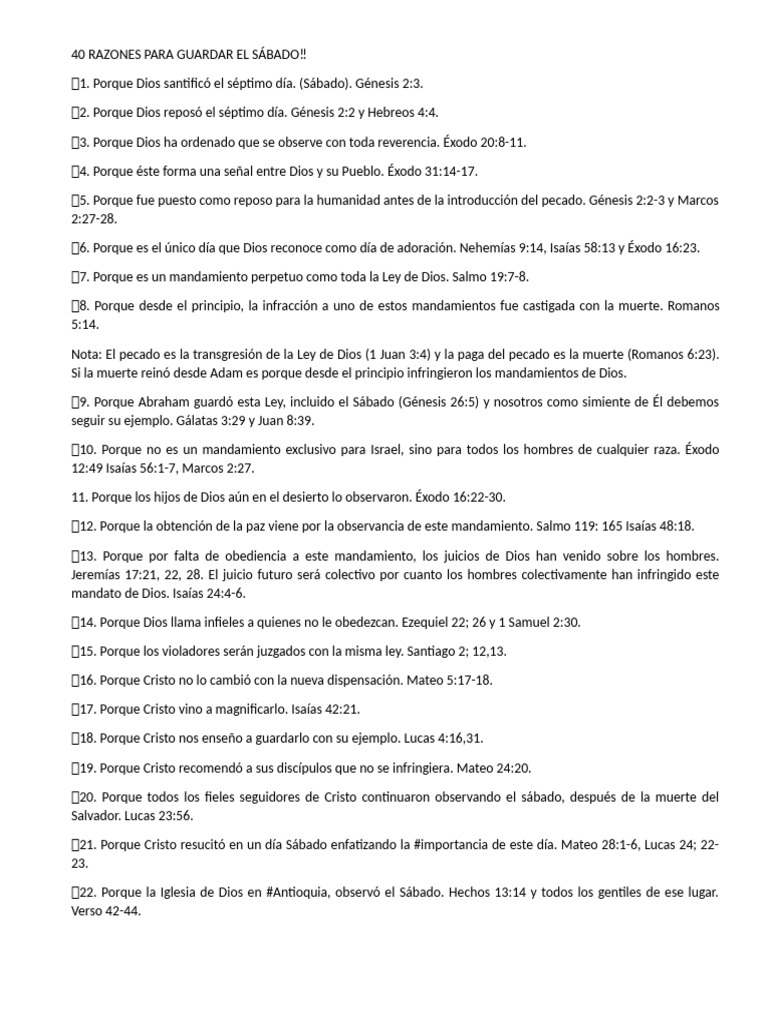 40 Razones para Guardar El Sabado | PDF | Jesús | Libro del éxodo