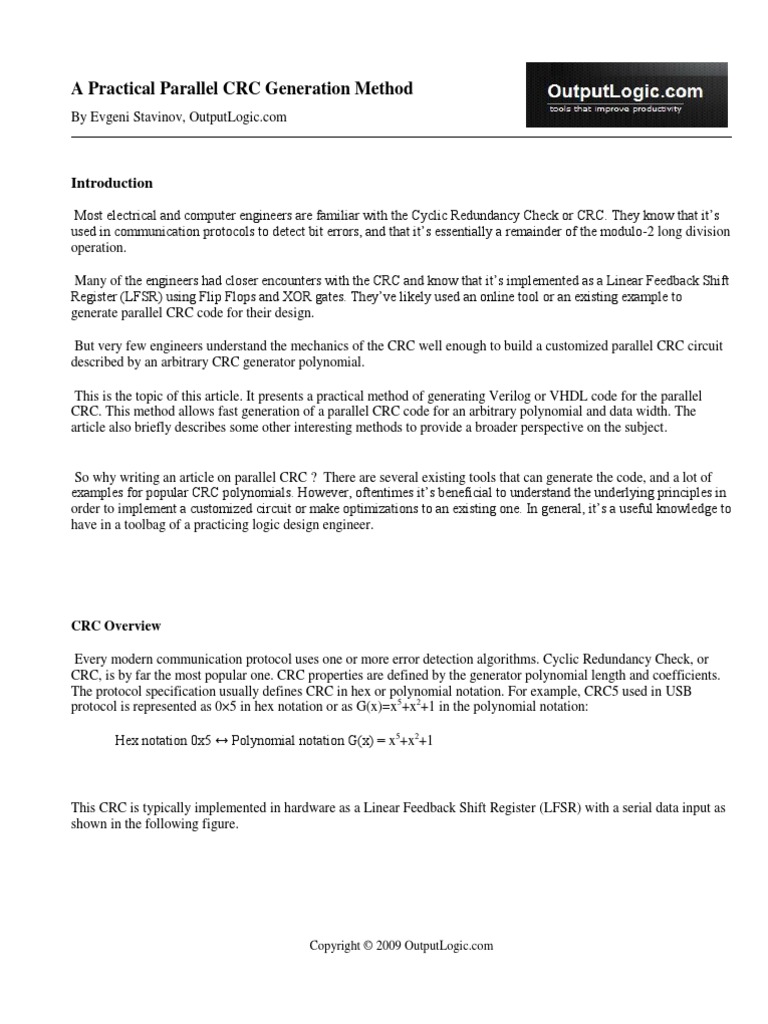 Parallel CRC Generator Whitepaper | PDF | Field Programmable Gate Array | Computer Engineering