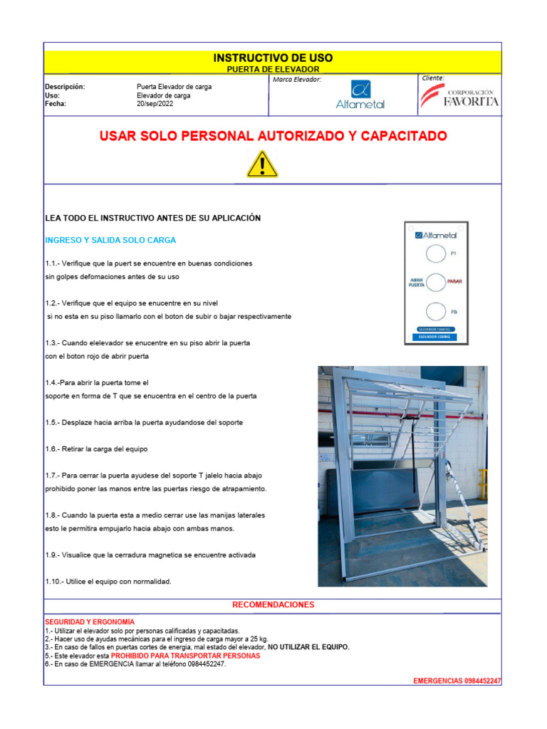 Instructivo Puerta Ideal Elevador | PDF