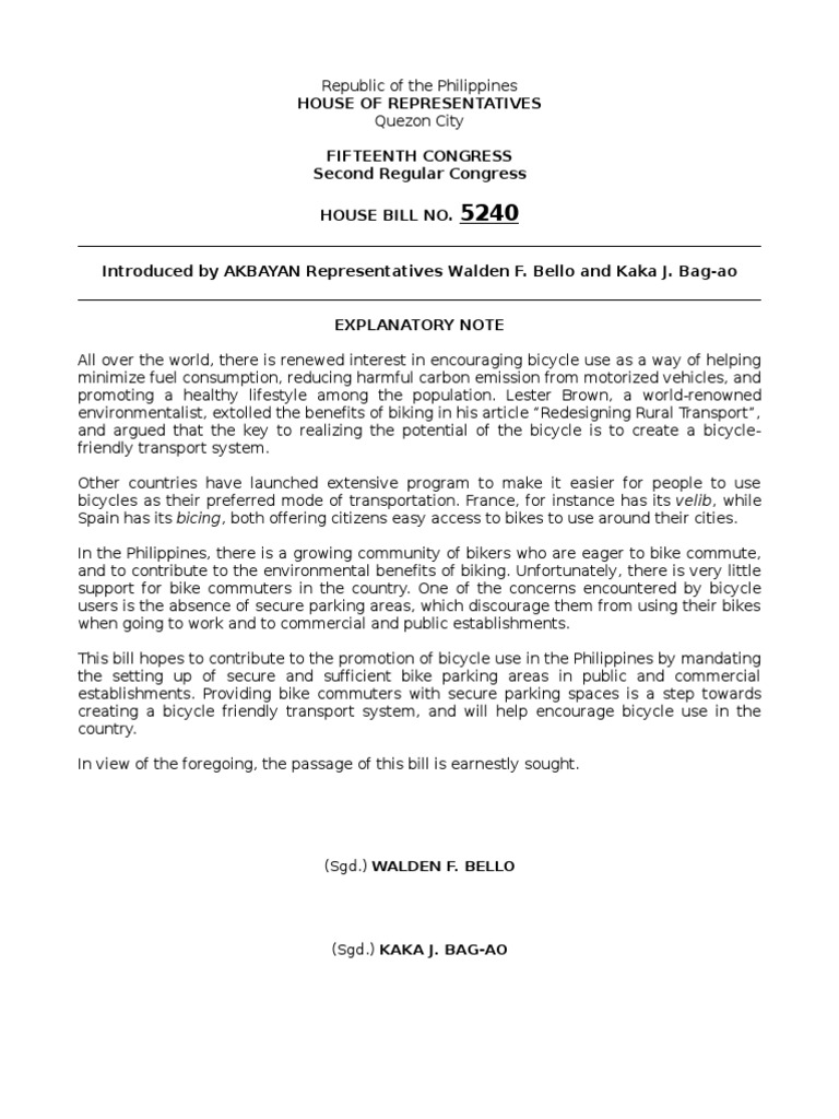 Philippine House Bill 5240 | PDF | Public Transport | Light Rail