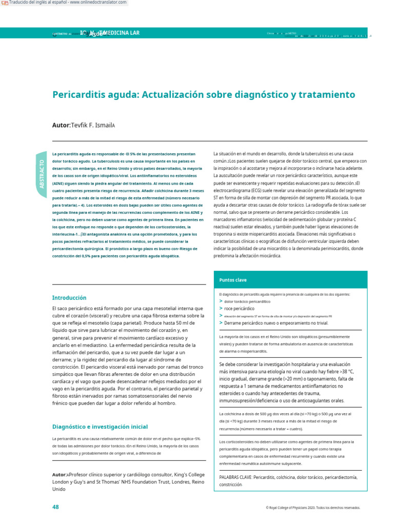 Acute Pericarditis Update On Diagnosis and Management - En.es | PDF ...