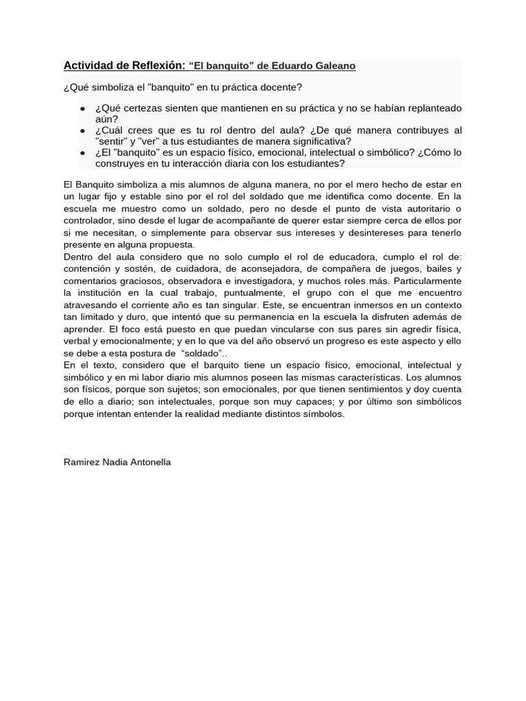 Reflexiones sobre "El Banquito" de Galeano | PDF