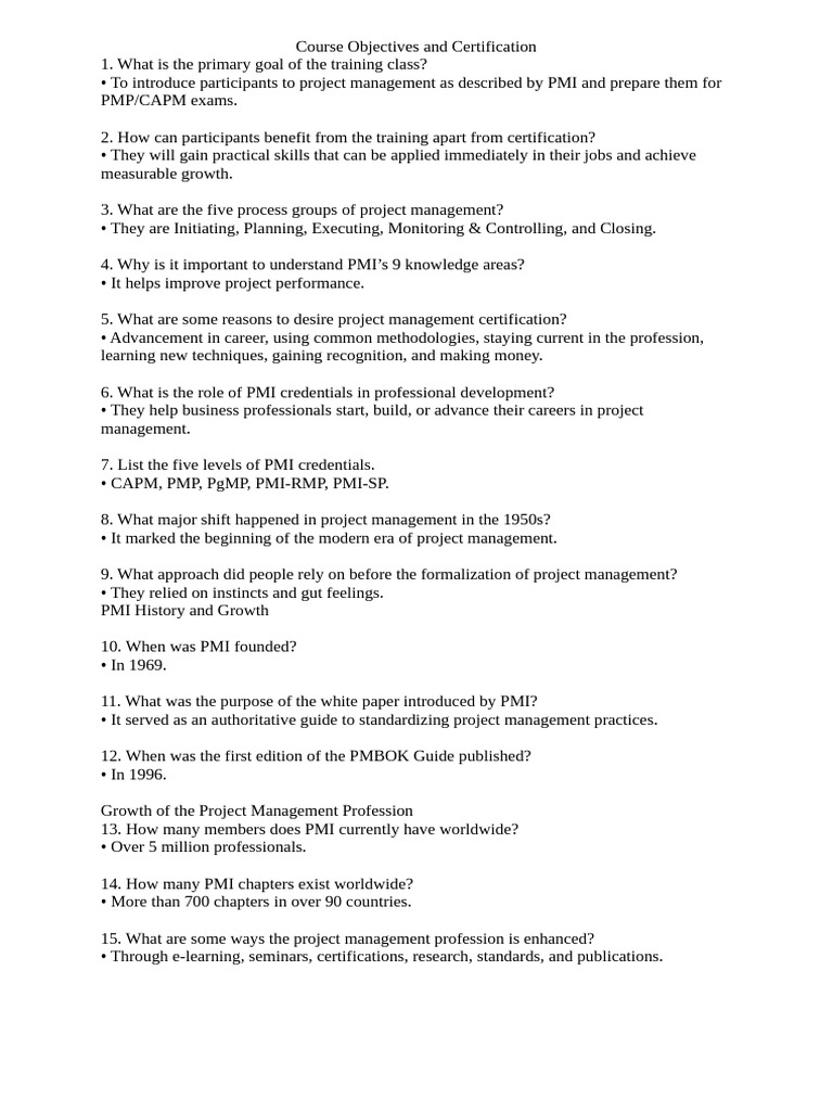 Course Objectives and Certification | PDF | Project Management | Human ...