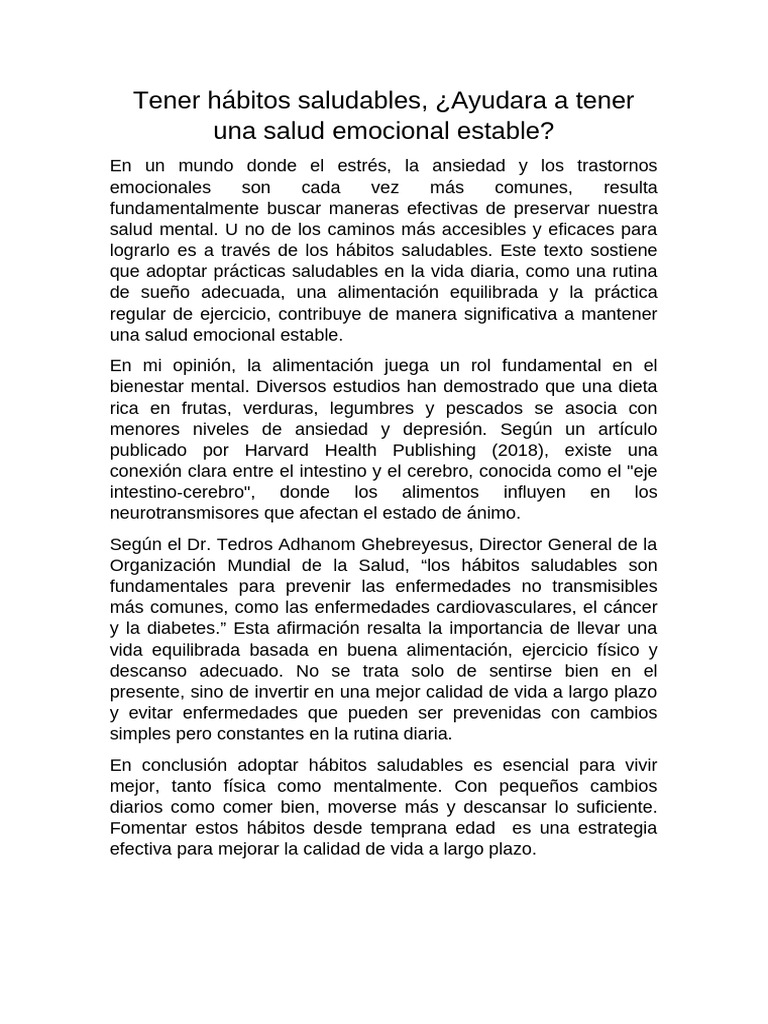 Hábitos saludables y salud emocional | PDF