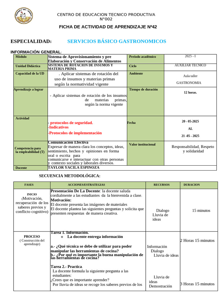 Ficha de Act de Apren (42-2025) | PDF | Evaluación | Maestros