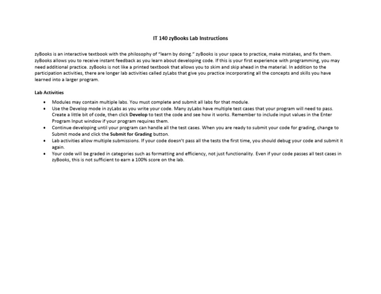 zyBooks Lab Instructions for IT 140 | PDF