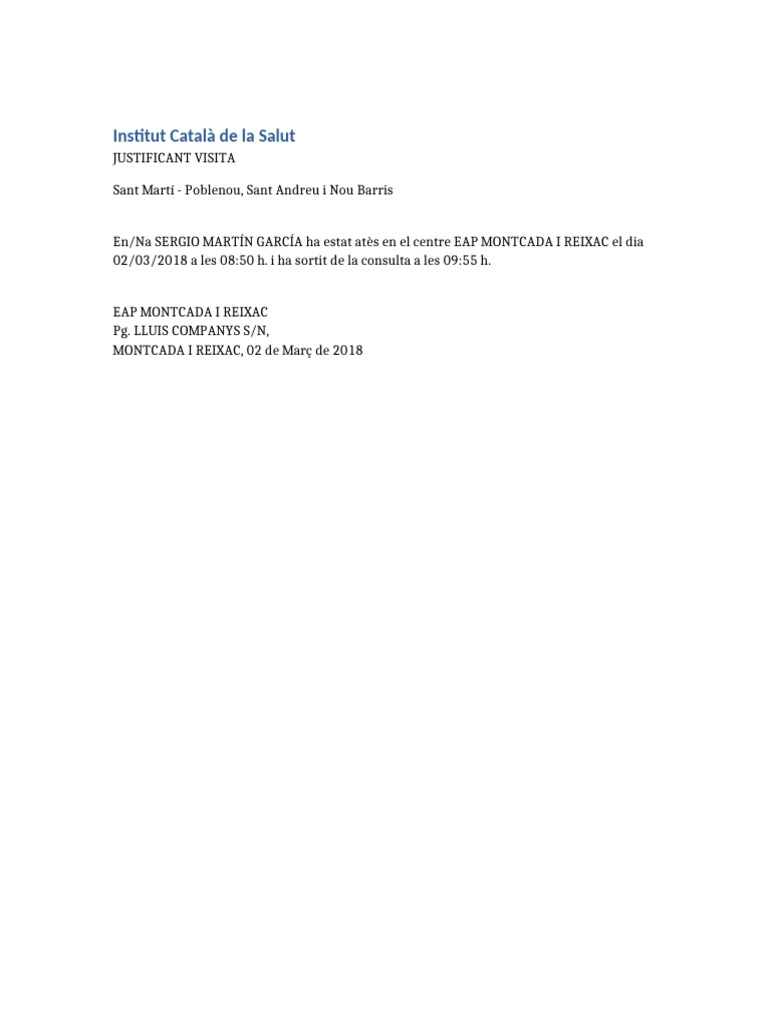 Justificant Visita | PDF