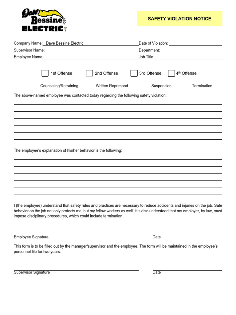 Safety Violation Notice | PDF