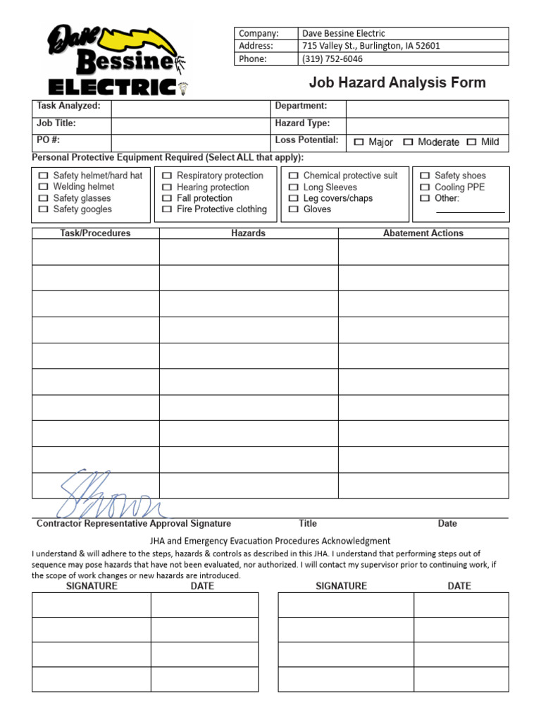 Job Hazard Analysis Template | PDF