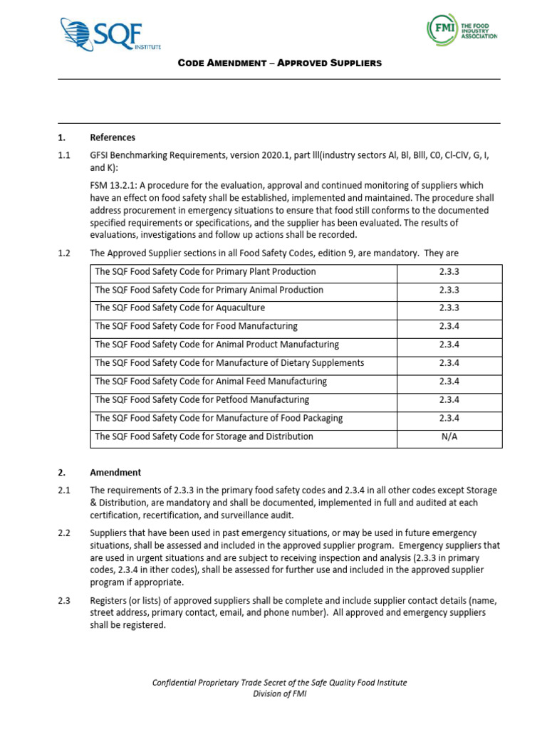 Approved Supplier Policy Amendment PFT-002 | PDF | Food Safety