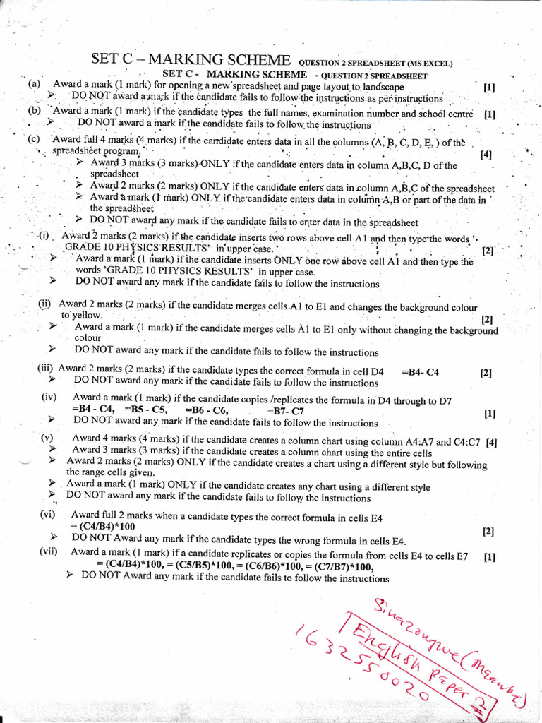Q2 Excel Computer Studies Marking Key 2016 | PDF