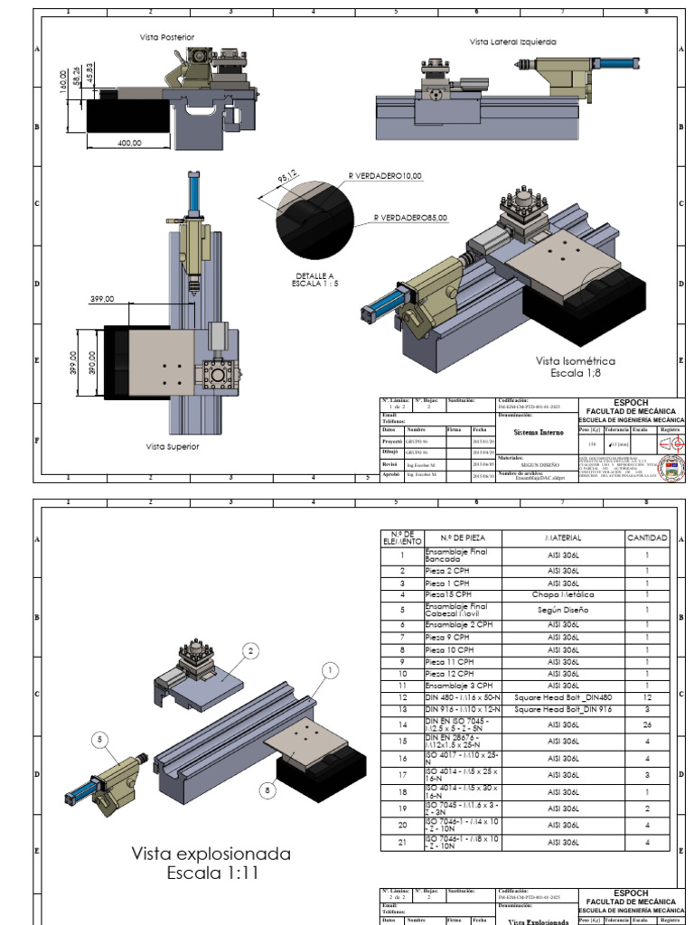 Plano de Detalle Ensamblaje Sistema Interno | PDF