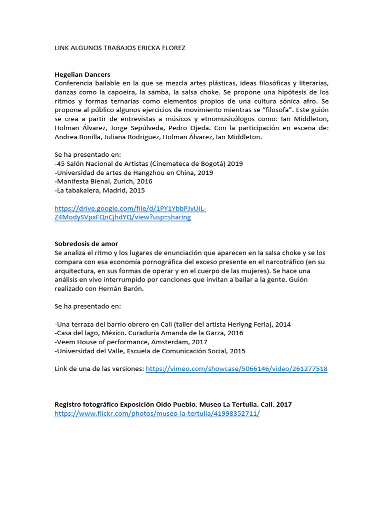Link Algunos Trabajos Ericka Florez | PDF