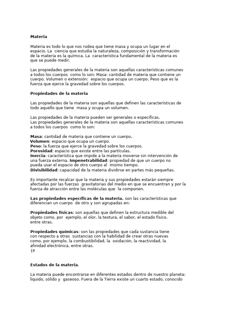 Propiedades y Estados de la Materia | PDF | Elementos químicos | Mezcla