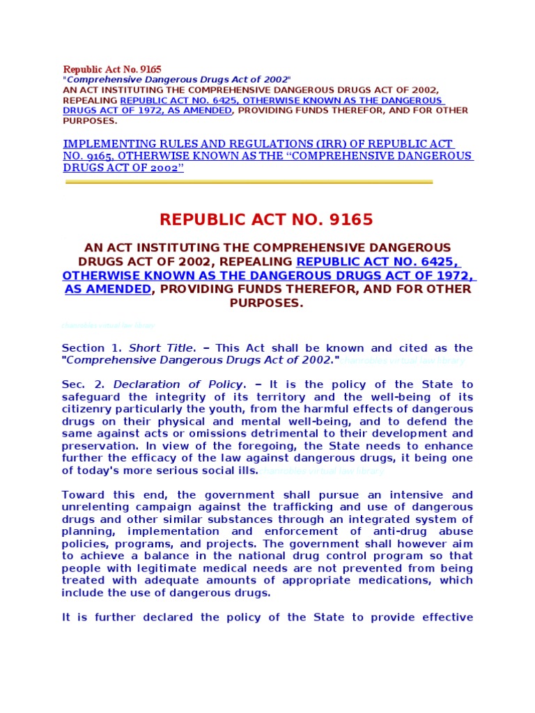 IRR of Republic Act No. 9165 | PDF | Narcotic | Asset Forfeiture