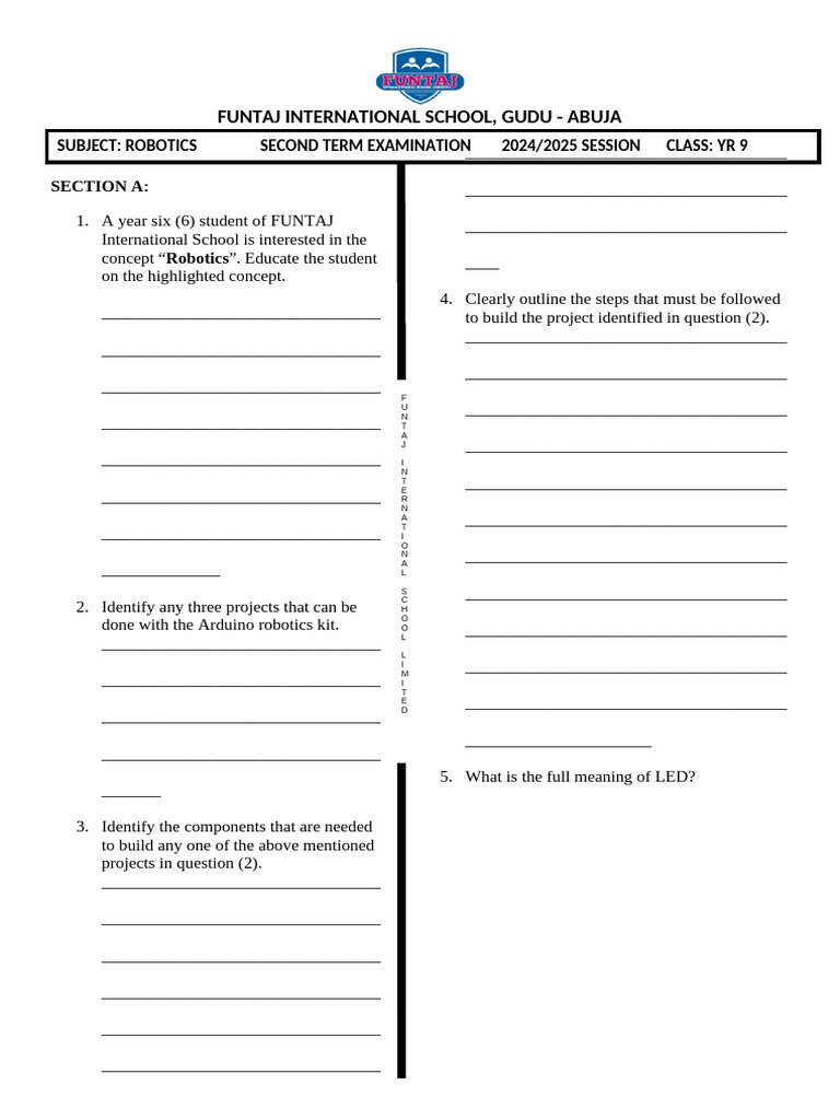 Year 9 Robotics Exam 2 Ndterm | PDF