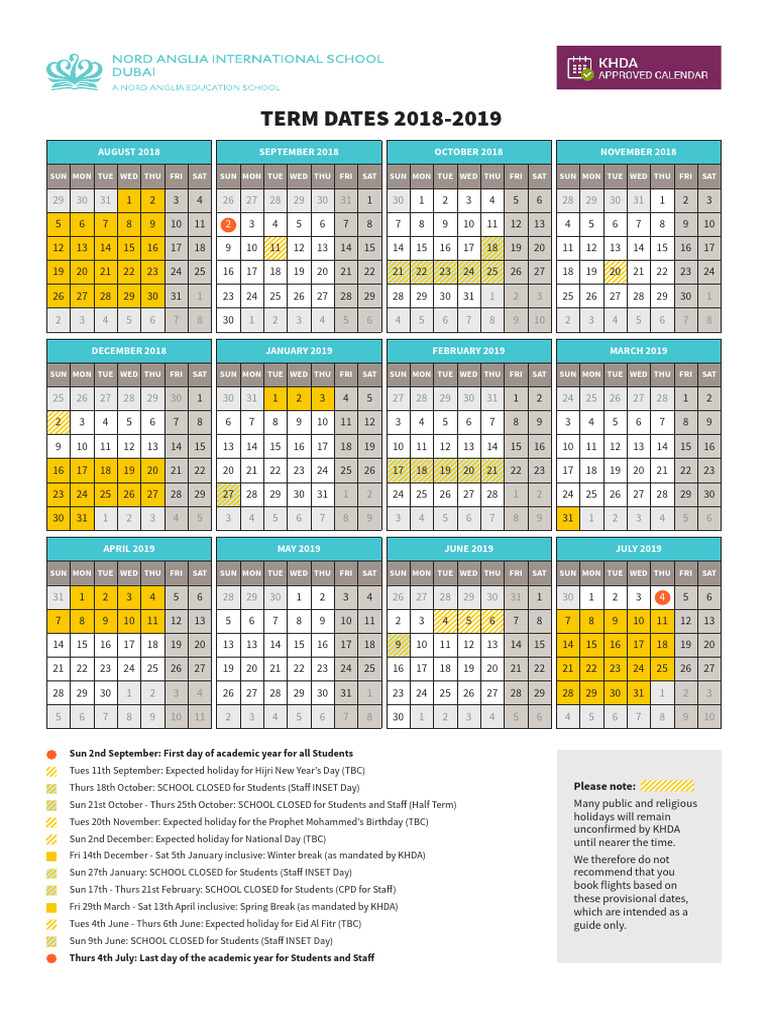 Nas Dubai Approved Calendar 2018 19 | PDF | Holidays