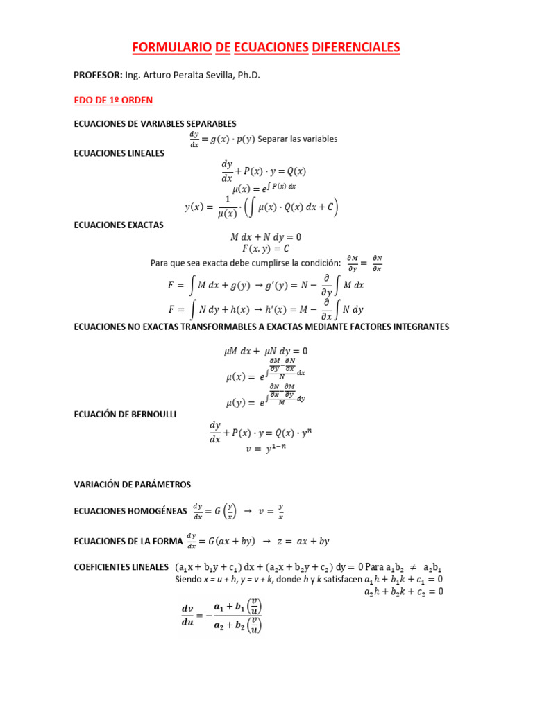 Formulario de Ecuaciones Diferenciales y Cálculo | PDF | Trigonometría ...
