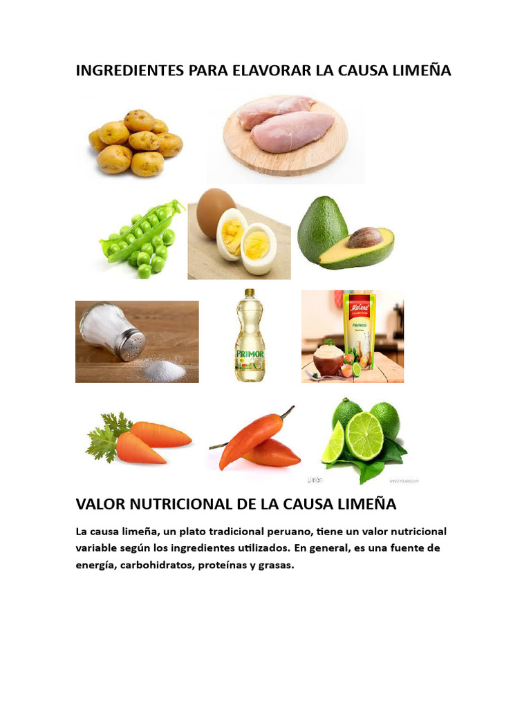 Ingredientes para Elavorar La Causa Limeña 2 | PDF