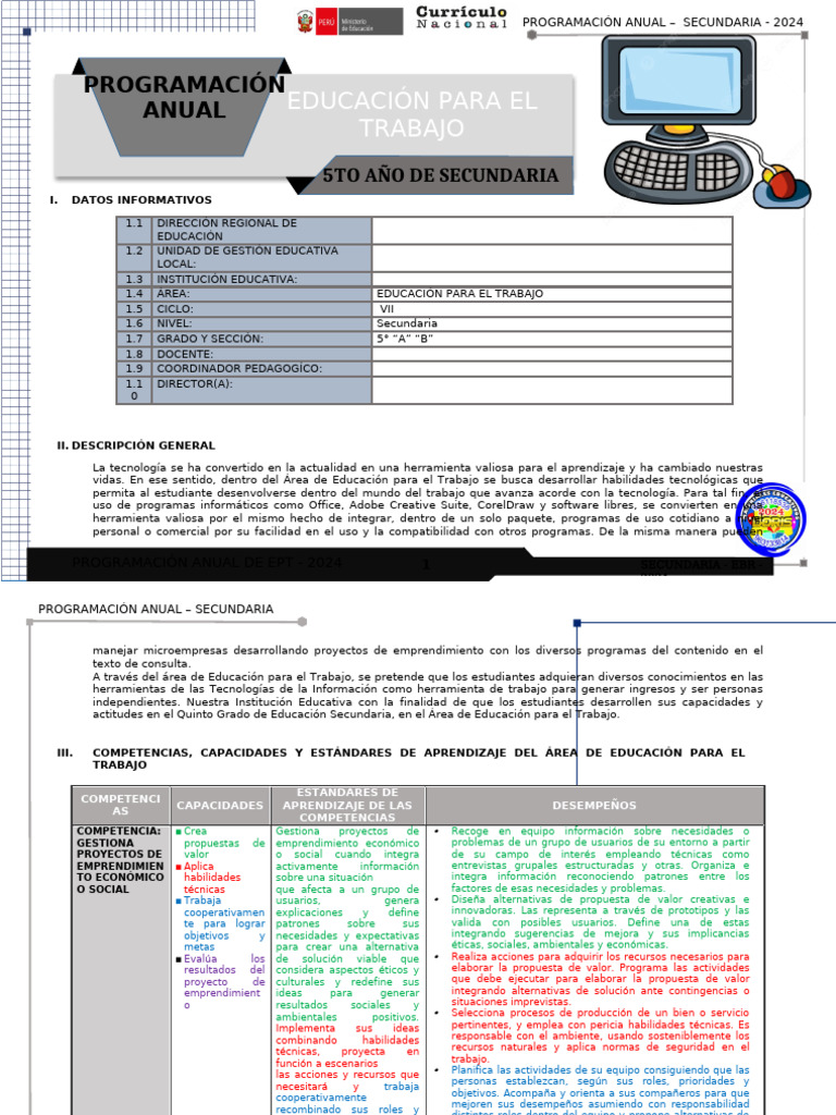 Programación Anual 5º Ept - 2025 | PDF | Adobe Photoshop | Scratch (lenguaje de programación)