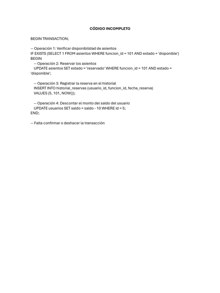 SQL Incompleto Ejercicio #2 | PDF