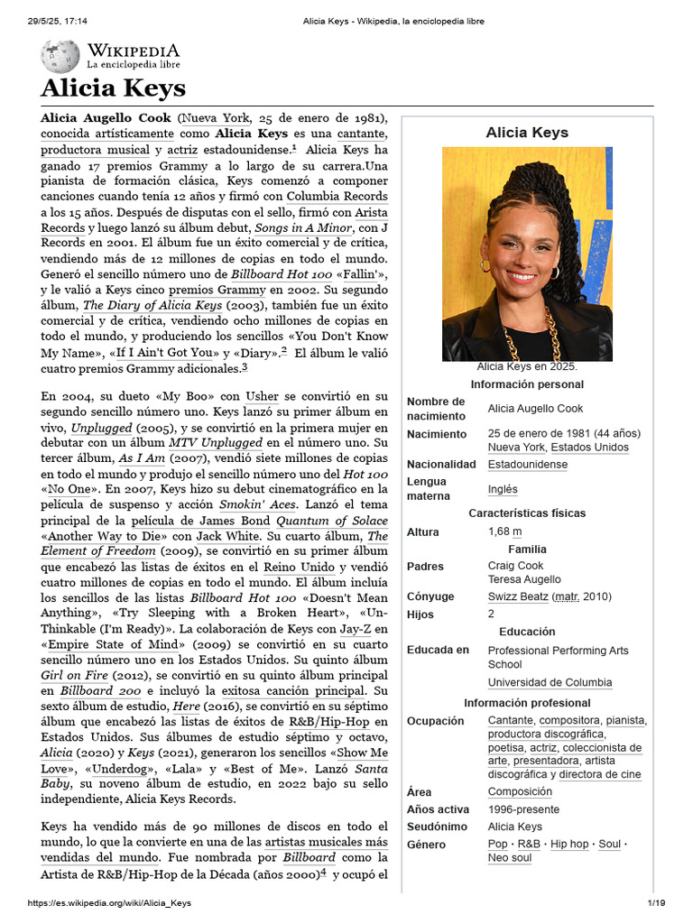 Alicia Keys - Wikipedia, La Enciclopedia Libre | PDF | Industria de la ...