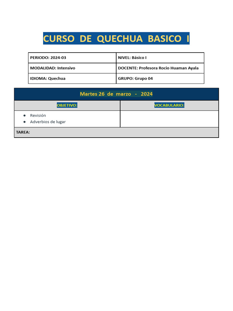 Quechua Basico I (Marzo) | PDF | Verbo | Adjetivo