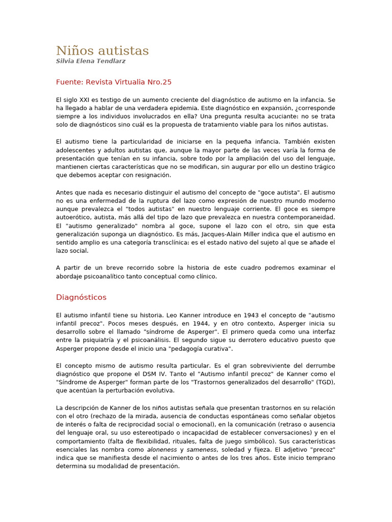 Autismo Infantil: Diagnóstico y Tratamiento | PDF | Autismo | Síndrome ...