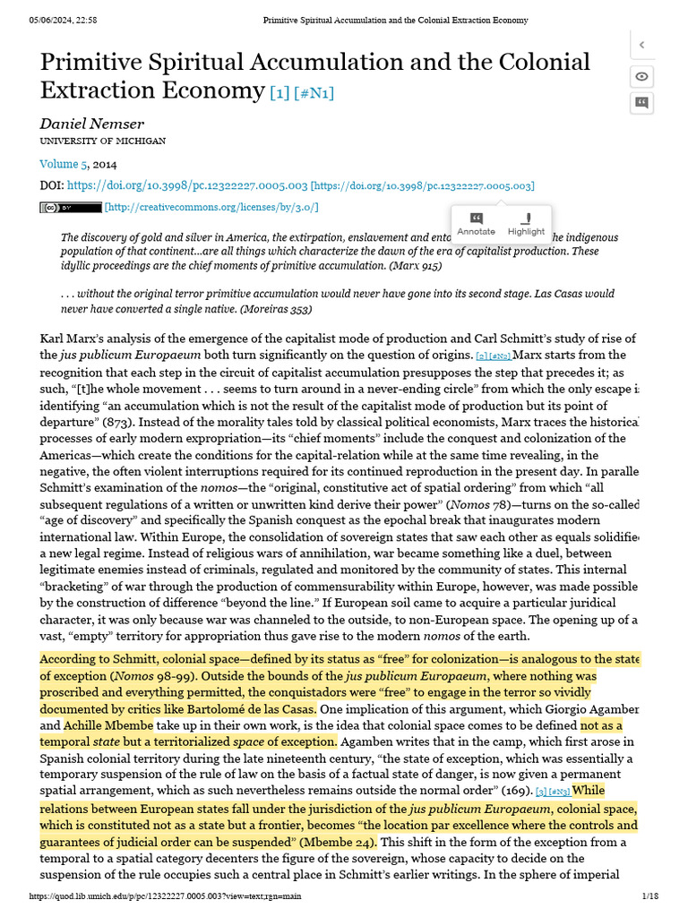 Primitive Spiritual Accumulation and The Colonial Extraction Economy | PDF