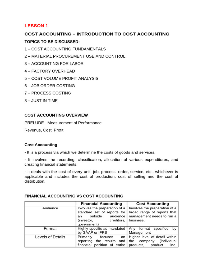 Cost Lesson 1 | PDF | Inventory | Cost Accounting